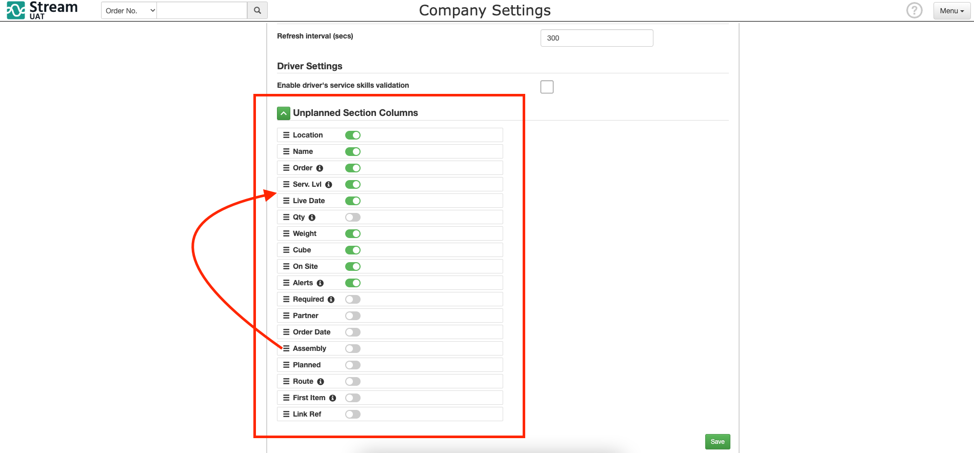 Customising columns in the 'Unplanned' section | Knowledge Base
